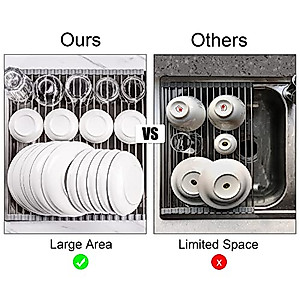 Attom Tech Home 17.7" x 15.5" Large Dish Drying Rack, Roll Up Dish Racks Multipurpose Foldable Stainless Steel Over Sink Kitchen Drainer Rack for Cups Fruits Vegetables