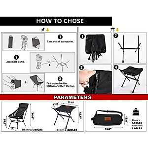 AnYoker Camping Chair, 2 Way Compact Backpacking Chair, Portable Folding Chair, Beach Chair with Side Pocket, headrest and Foot Rest, Lightweight Hiking Chair 01666 A (Black 2 Pack)
