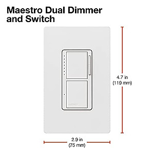 Lutron Maestro Dual Digital Dimmer and Switch, Only for Incandescent and Halogen Bulbs, 300-Watt Single Pole | MA-L3S25-WH | White