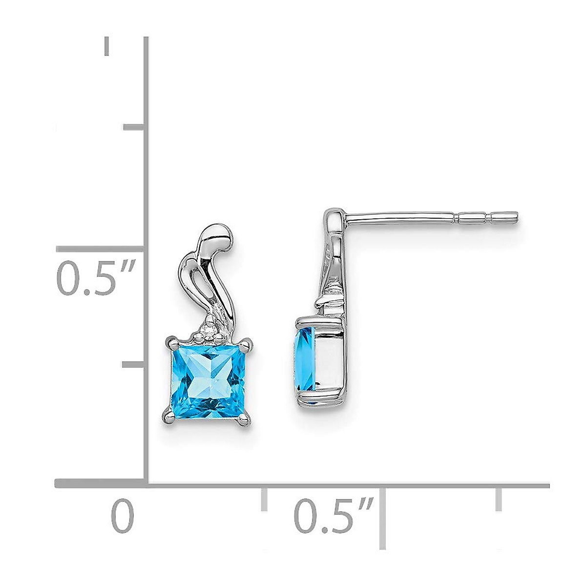 925 Sterling Silver Diamond and Sky Blue Topaz Square Shape Post Earrings Fine Jewelry For Women Gifts For Her