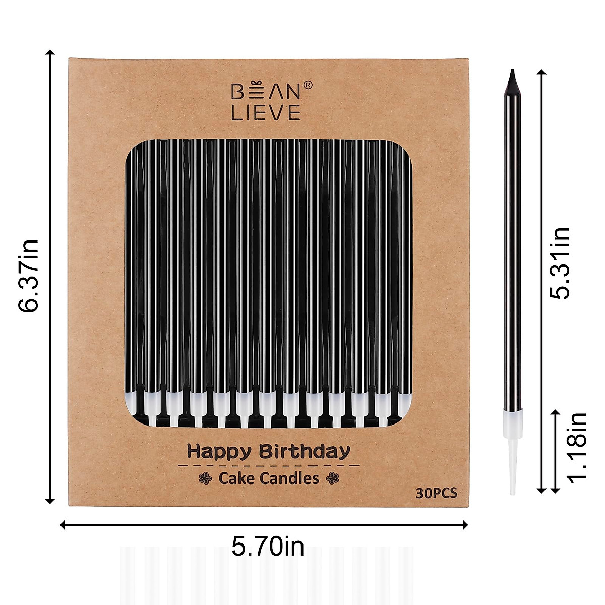 BEAN LIEVE 30-Count Black Long Thin Birthday Candles, Cake Candles, Birthday Parties, Wedding Decorations, Party Candles, Cake Decorations