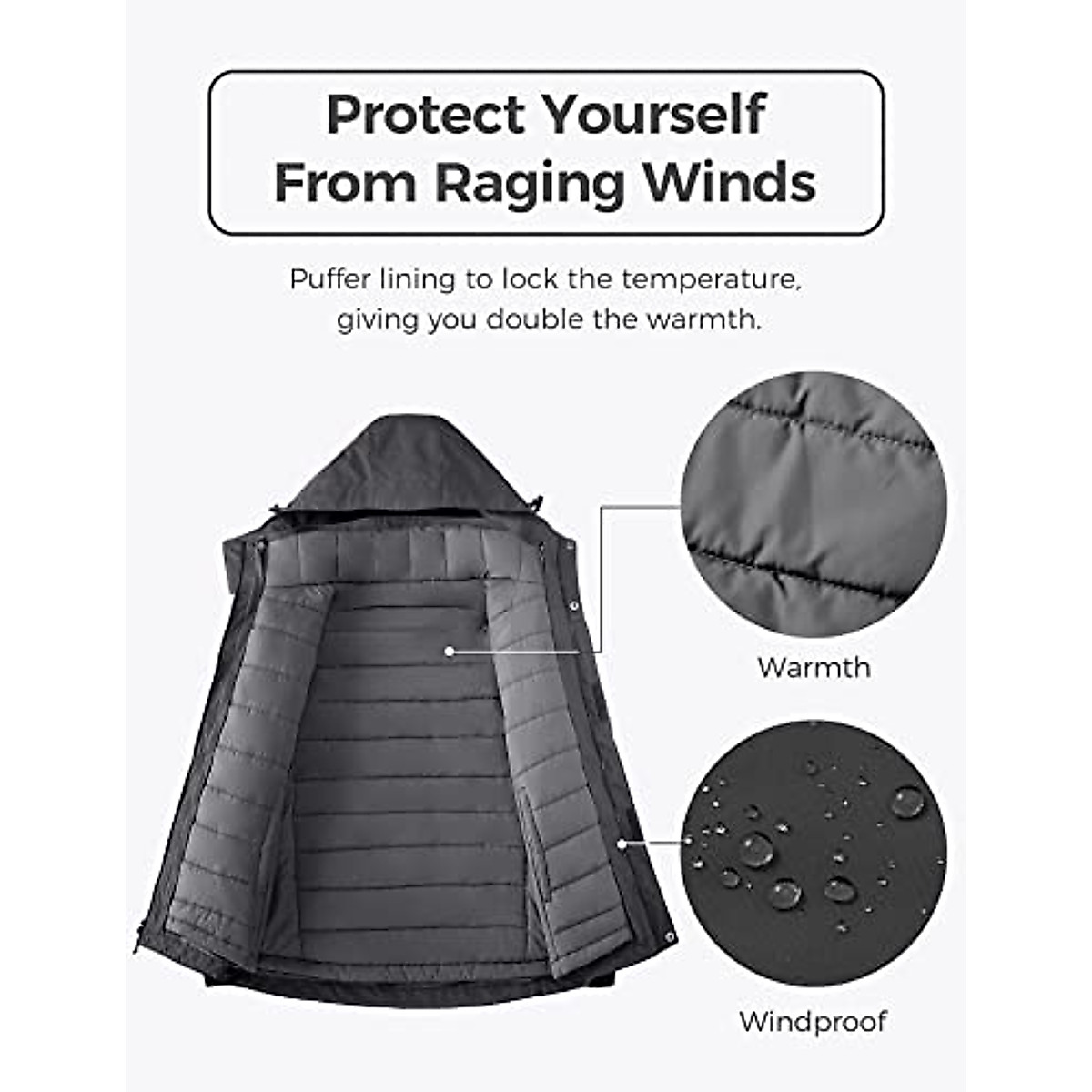 Wantdo Men's Snowboard Waterproof Rain Jacket Cold Weather Snow Gear Gray M