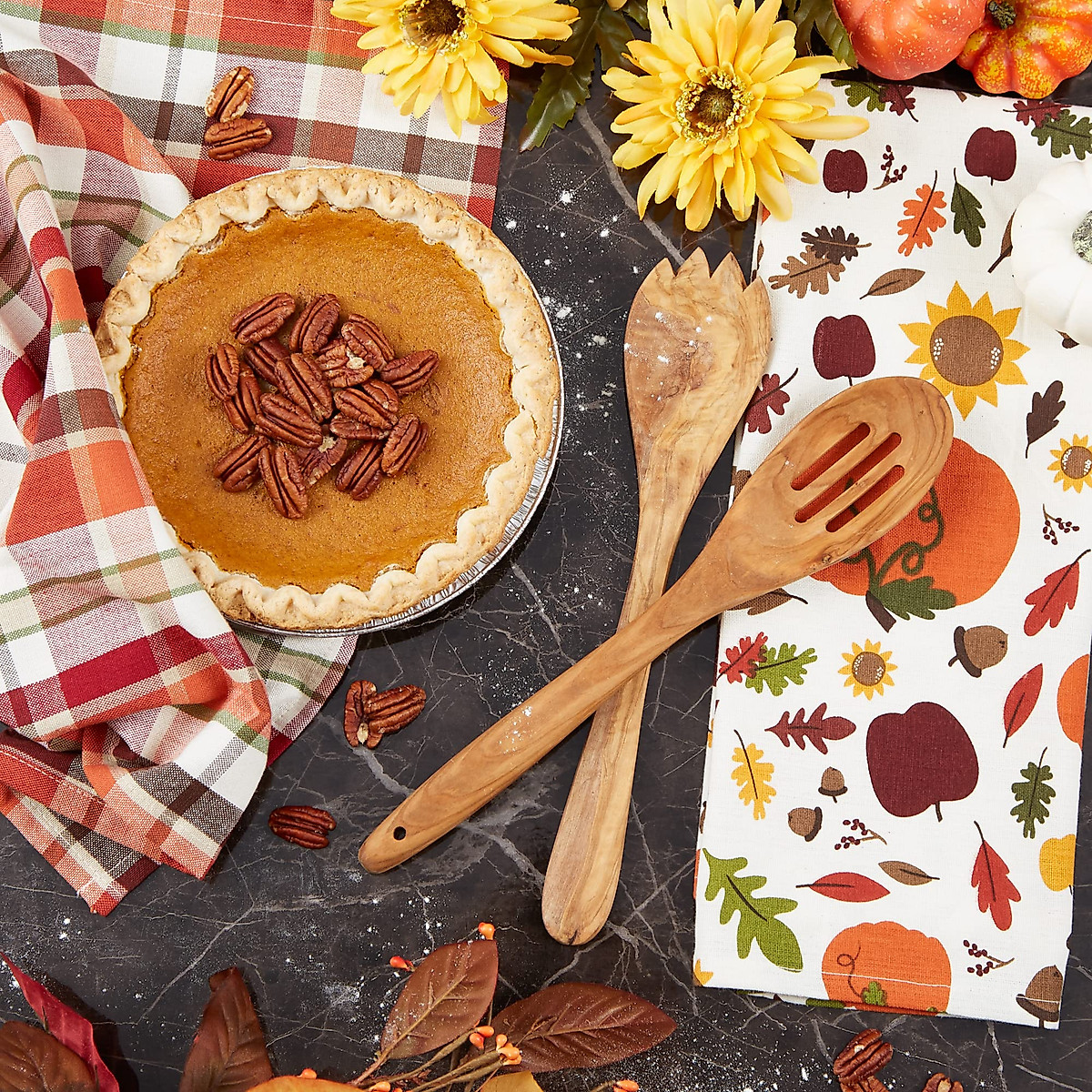 DII Fall Basics Kitchen Dishtowel Collection Printed & Plaid Fall Dish Towel Set, 18x28, Pumpkin Spice, 2 Count