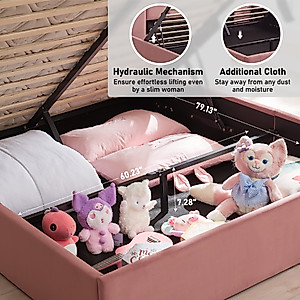 Zanmintaobo Lift Up Storage Bed Full Size, Upholstered Platform Bed with Hydraulic Storage System & Wood Slats Support, Full Bed Frame with Headboard, No Box Spring Needed, Easy Assembly, Pink