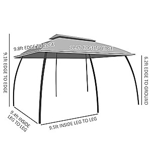 Outsunny 10' x 20' Patio Gazebo, Outdoor Gazebo Canopy Shelter with Netting, Vented Roof, Steel Frame for Garden, Lawn, Backyard, and Deck, Dark Gray