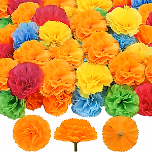 Marigold Flowers Heads Bulk, 50Pcs Silk Marigold Flowers Artificial for Decoration DIY Wreath Garland Craft Wedding Party Baby Shower Decoration Halloween Christmas (Multi Color)