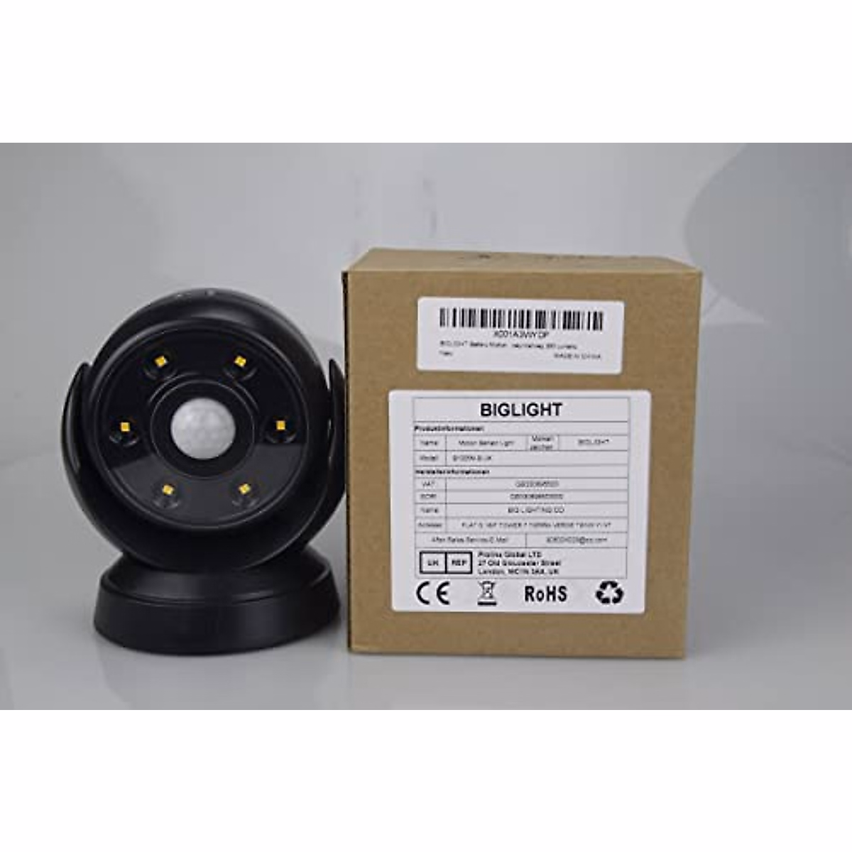 BIGLIGHT Battery Operated Motion Sensor Spotlight, Wireless LED Flood Light Outdoor, Super Bright Waterproof Security Lighting, Motion Uplight for Wall Front Door Shed Hallway, 200 Lumens