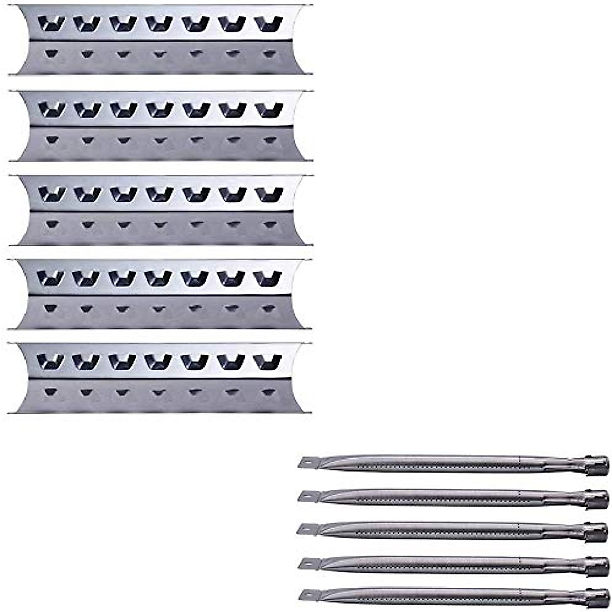 Htanch SN5181(5-Pack) SA5601(5-Pack) 15 3/8" Heat Plate and Burners Replacement Repair Kit for Master Forge 5 Burner 2518-3, 3218LT, L3218 Gas Grill BBQ Grill SS Pipe