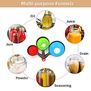 Funnels for Kitchen Use Set of 3, Dokpod Collapsible Funnels for Filling Bottles, Wide Mouth Canning Funnel, Small Medium Large Funnel Set for Filling Solid Particles, Powder and Liquid, Funnel