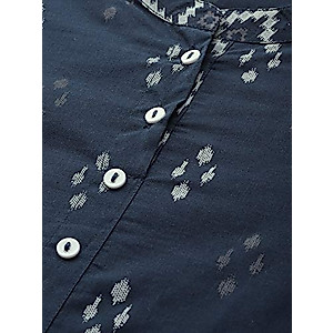 Yash Gallery Women's Cotton Ikat Print A-Line Kurta (Blue)