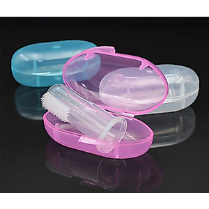 AKOAK 1 Pack Useful Baby Finger Toothbrush Soft Silicone Baby Training Toothbrush with Storage Box, Baby Teeth Cleaning Massage Oral Care (Pink)