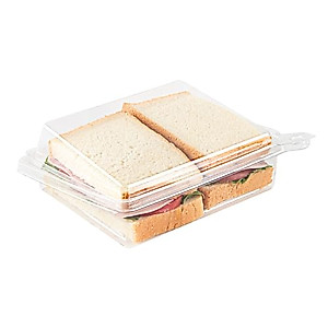 Restaurantware Tamper Tek 6.8 x 5.7 x 1.7 Inch Rectangle Take Out Containers 100 Durable Sandwich To-Go Containers - Tamper-Evident Freezable Clear Plastic Sandwich Containers With Hinged Lids