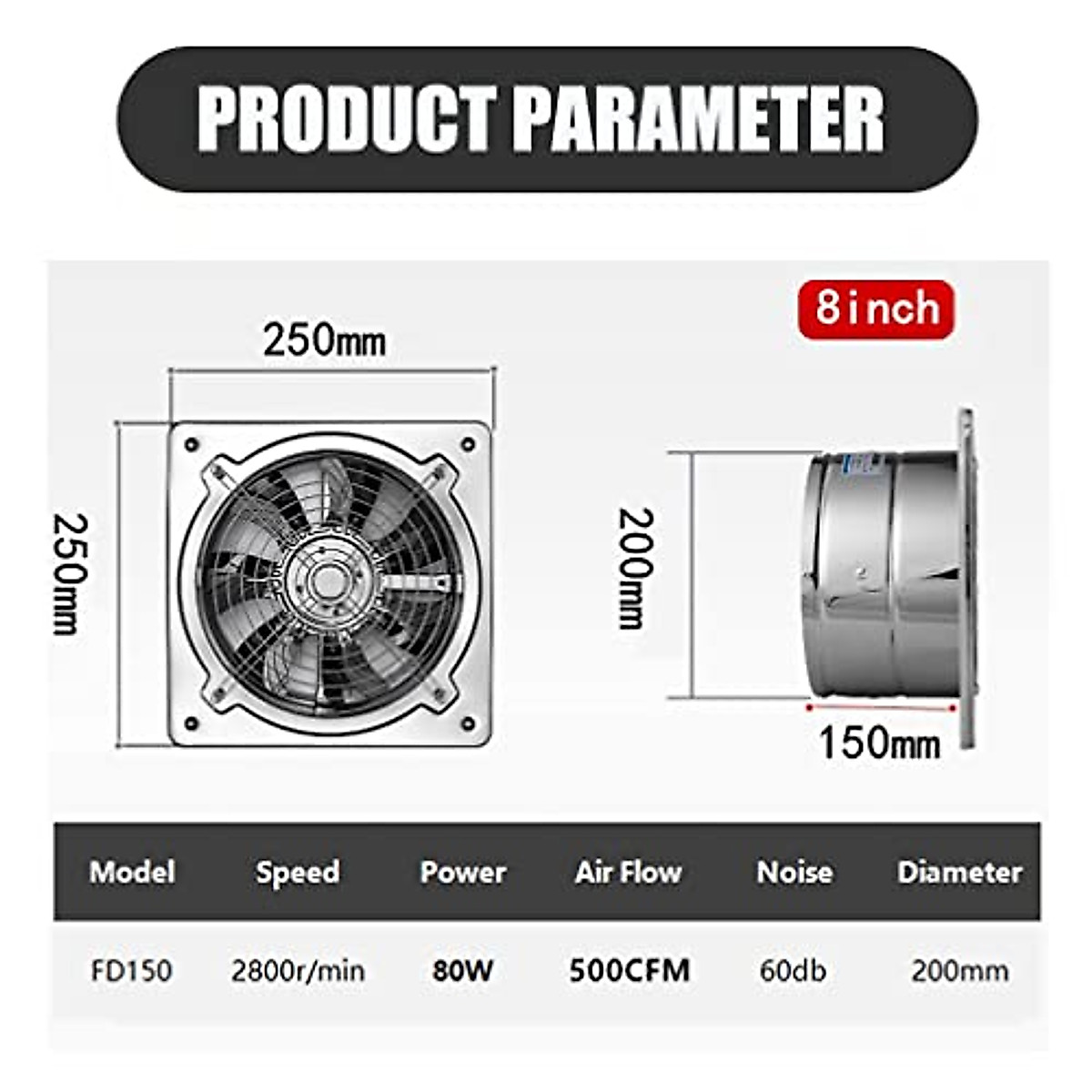 RLOZUI Exhaust Fan, 8 Inch 500 CFM Wall Mounted Vent Fans,Exhaust Shutter Fan for Bathroom Attic Kitchen Window Basement 110V 80W (8 inch, Black)