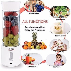 RED Strength Rechargeable Mini Blender | Portable Blender for Shakes and Smoothies | On the Go Blender for Gym, Home, Camping & Office | Mobile Blender with Six Blades, USB-C, White