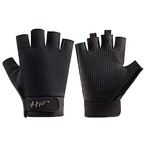 SUJAYU Fingerless Gloves, Fishing Gloves Paddling Gloves Sailing Gloves Rowing Gloves Kayak Gloves Water Gloves Sports Gloves, Fishing Gloves Men & Women (Black, L)