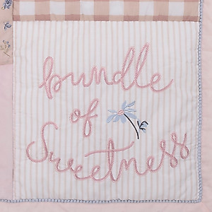 NoJo Farmhouse Chic Pink Gingham, and Velvet 'Bundle of Sweetness' 4 Piece Nursery Crib Bedding Set - Comforter, 100% Cotton Fitted Crib Sheet, Crib Skirt, and Storage