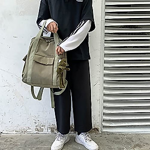 New Solid Color Waterproof Backpack Simple School Bag Casual Backpack Travel Bag School Backpack (Green)