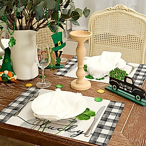 ARKENY St Patricks Day Placemats 12x18 Inches Set of 4, Green Shamrock Mason Jar Lucky Spring Seasonal Farmhouse Buffalo Plaid Burlap Indoor Kitchen Dining Table Mat Decorations for Home Party