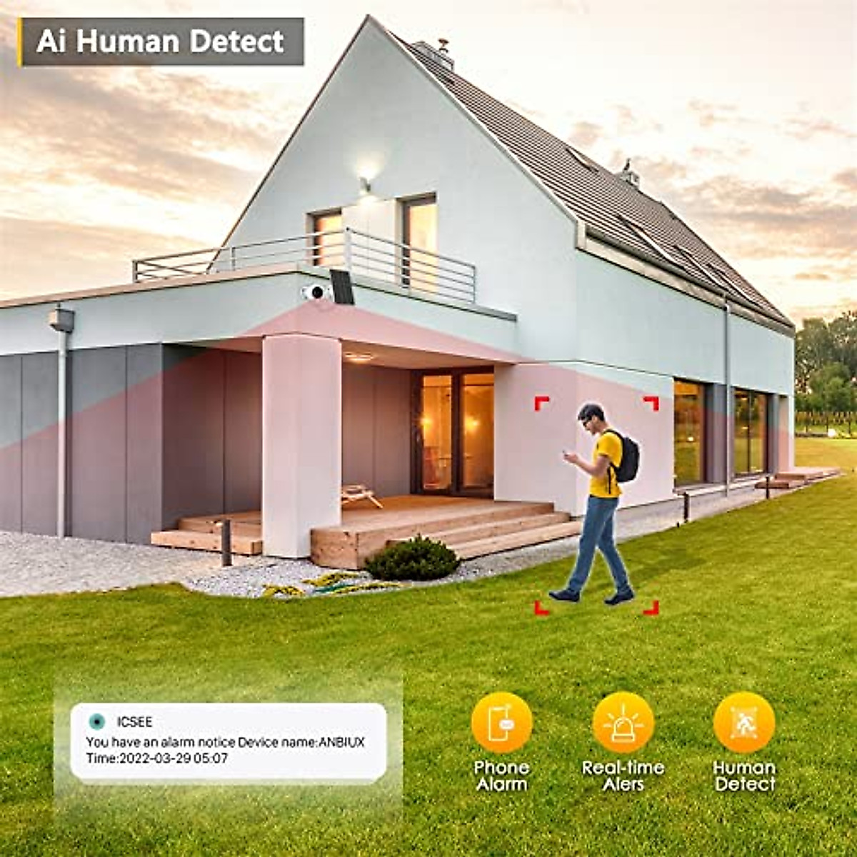 Security Camera Camera BESDER 3MP Rechargeable Battery Panel Solar IP Cam Audio Outdoor PIR Humanoid Detection Video Surveillance Wireless WIFI Camera Surveillance Camera with Spotlight ( Size : 3MP C