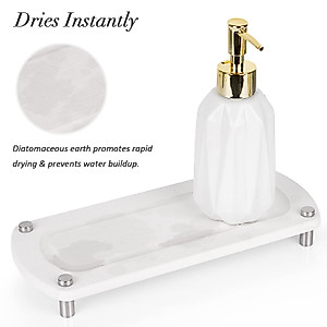 Ozzptuu Sink Caddy Instant Dry Kitchen Sink Organizer Sponge Holder for Kitchen Sink Diatomaceous Pedestal Stand Riser with Stainless Steel Feet Protection for Modern Home (White)