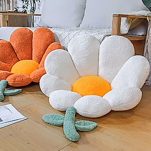 vctops Flower Shaped Seat Pads Fuzzy Fluffy Chair Pad Floral Seat Cushions Girls Chair Cushions for Kids Room Bedroom Living Room Office Car (Orange A, 24" Hx26 W)
