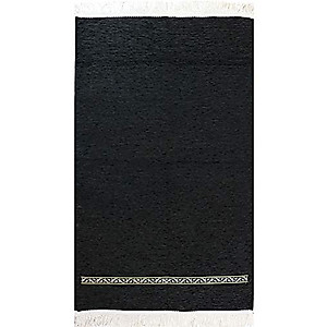 Modefa Turkish Islamic Prayer Rug - Chenille Praying Mat Sajada for Men and Women - Traditional Muslim Praying Carpet Janamaz - Ramadan or Eid Gift - Luxury Woven Meccan (Black Simple)