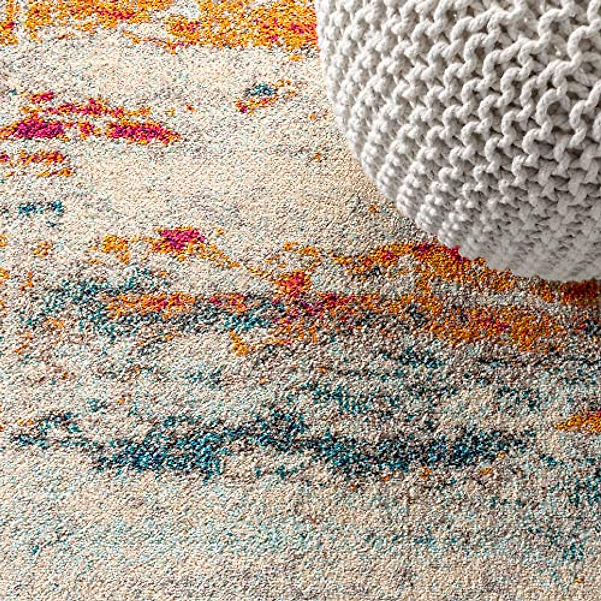 JONATHAN Y Contemporary POP Modern Abstract Brushstroke Cream/Blue 8 ft. x 10 ft. Area-Rug, Bohemian, Easy-Cleaning, for Bedroom, Kitchen, Living Room, Non Shedding (CTP102C-8)