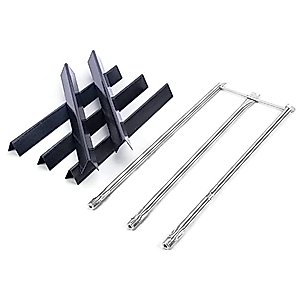 QuliMetal 24.5 Inch Flavorizer Bars and SUS304 34.5 Inch Grill Burner for Weber Genesis 300, E310 E320 S310 S320 (with Side Control Panels), Replaces Weber 7540 67722 67820