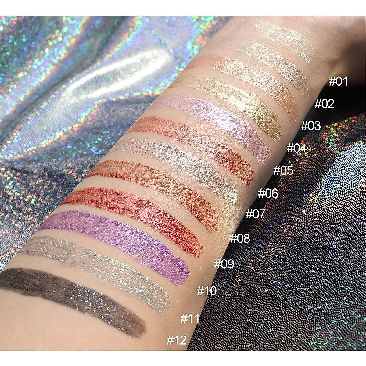 BEUKING Liquid Eye shadow 12 Colors White/Purple/Black/Red/Pink/Orange/Silver Waterproof Long Lasting Glitter Highlighter Pearlescent Shiny Eye Shadow Sequin Eye Silky Cosmetics For Daily Makeup (1#)