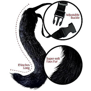 Cat Ears and Tail Set Costume Accessories Faux Fur Ear Headband Ear Clips Head band Furry Black Long Tails Choker Halloween Cosplay Costumes Anime Animal Ears Hair Clip for Women Adult Accessory