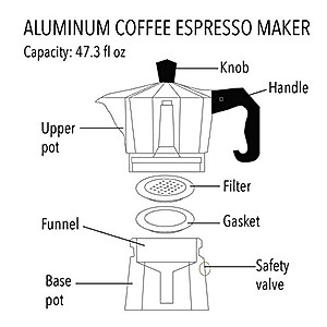 Coffee Espresso Maker/Moka Express, Aluminum, Stove Top, For 6 Cups