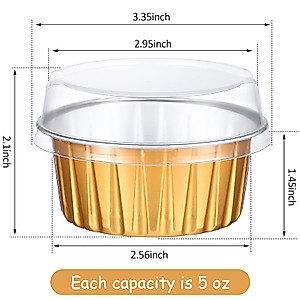 150 Pcs Aluminum Foil Baking Cup Disposable Ramekins with Lids 5oz Mini Cupcake Liners Flan Mold Mini Cake Pans with Lids Disposable Cake Tins for Pudding Desert Creme Brulee (Gold, Silver)