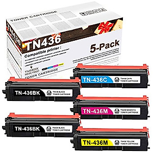 5PK TN436 Toner Cartridge Set (2Black 1Cyan 1Magenta 1Yellow) Super High Yield TN436 VASERIK Compatible Replacement for Brother TN436 Set HL-L8260CDW L8360CDWT L9310CDWT MFC-L8610CDW Printer Ink