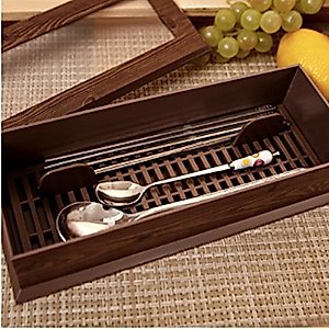Living Chef Kitchen Chopsticks Spoon Organization Storage Box with Open Window Tree Wave Pattern Design