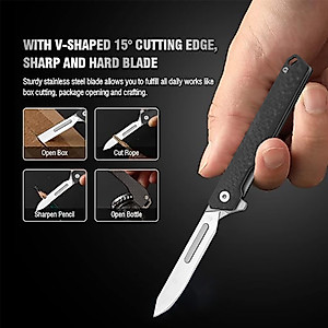 WIOKINY Folding Scalpel Carbon Fiber EDC Pocket Knife With 10pcs extra Replaceable Blades (With clips-#60 Blades)