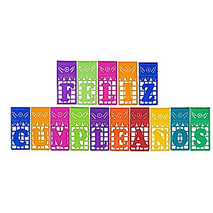 Paper Full of Wishes I Mexican Plastic Papel Picado Banner I Feliz Cumpleaños I Multi-Color Large Letrero Banner for Mexican Birthday Celebrations