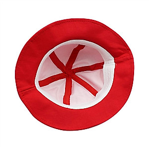 Wide Brim Sun Protection Hat Cute Mouse Ear Bucket Hat Camping Cap with Bow for Kids Toddler Red