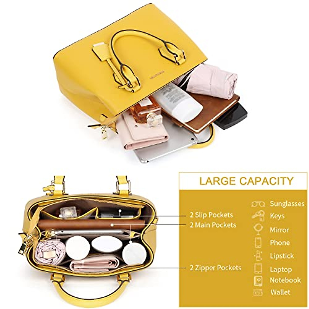 BOSTANTEN Women Leather Handbag Designer Top Handle Satchel Shoulder Tote Bags Crossbody Purses Yellow