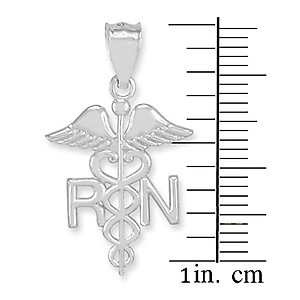 925 Sterling Silver Caduceus RN Charm Registered Nurse Pendant Necklace, 18"