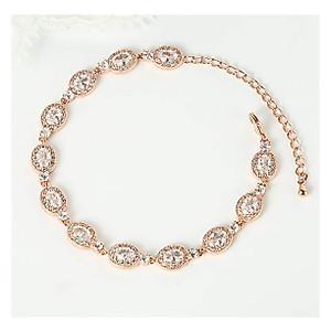 SWEETV Wedding Bridal Bracelet for Brides,Bridesmaid-Crystal Cubic Zirconia Tennis Bracelet Wedding Jewelry for Adult, Rose Gold