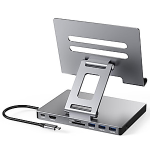 iPad Pro USB C Hub Stand, Adapter for iPad Pro M4 M2 M1 13 12.9 11 Inch iPad Air Docking Station Foldable 4K 60Hz HDMI, PD Charging, SD/TF Card Reader, 3 USB 3.0, 3.5mm Audio, iPad Dock Accessories