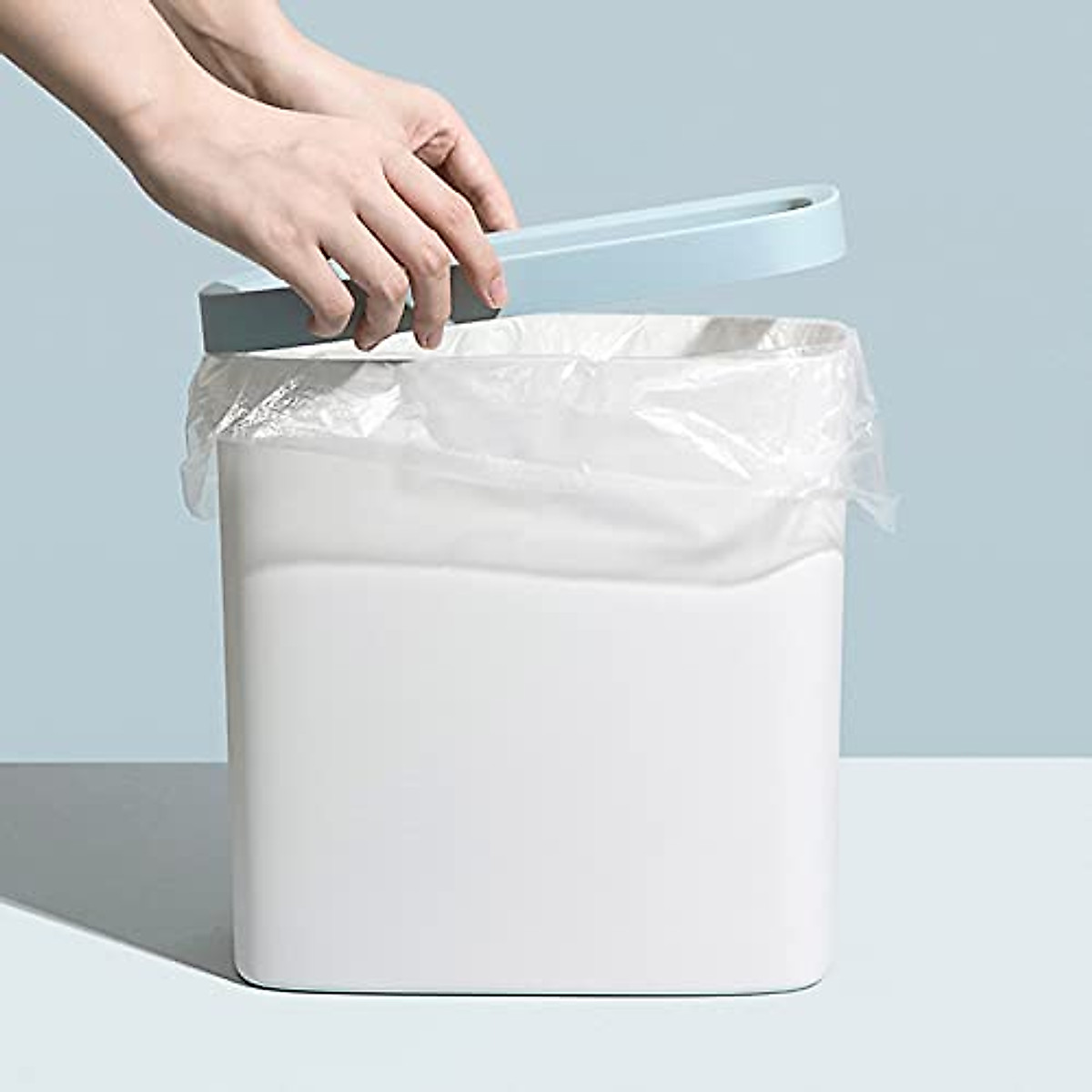 LtyTz Small Bathroom Trash Can with Lids Kitchen Wastebasket with Press Type Lid for Bathroom,Powder Room,Bedroom,Kitchen,Office (2.1 Gallon/8 Liter,Blue)