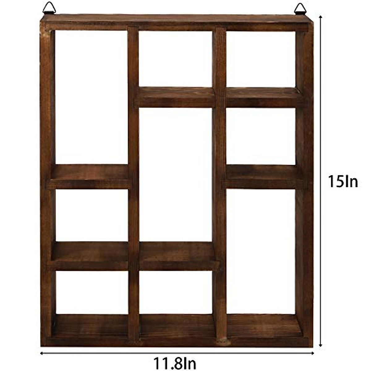 WUWEOT Shadow Box Display Shelf, 15" x 11.8" 9-Slot Rustic Floating Shelves, Wood Finish Wall Mountable/Freestanding Shelf for Wall Table or Desk