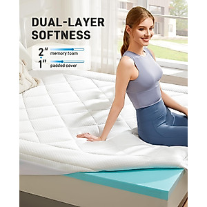 PERLECARE Dual Layer 3 Inch Memory Foam Mattress Topper Queen Size, 2 Inch Cooling Gel Memory Foam Plus 1 Inch Pillowtop Mattress Pad for Back Pain, CertiPUR-US Certified, PCMT11W-Q3