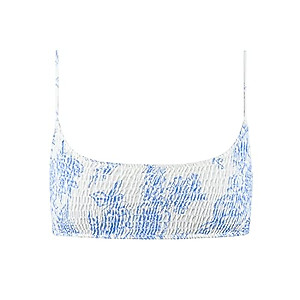 VOLAFA Women's Triangle Bikini Set Smocked Textured Scoop Frilled Print Ruched Elastic Swimsuit Two Piece Bathing Suit (Light Blue, Medium)