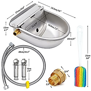 Automatic Livestock Waterer Dog Water Bowl Dispenser Stainless Steel Auto Outdoor Dog Water Bowl Self Filling for Cattle Cow Dog Horse Donkey Chicken Pets Goat