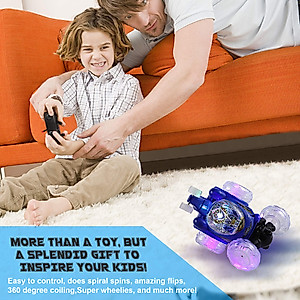 UTTORA Remote Control Car for Kids, 2.4GHz 2 in 1 RC Stunt Car, Double Sided 360°Flips Rotating with LED Headlights, Waterproof Stunt Controlled Vehicle with Rotate 360 Car Toy for 8-12 Year