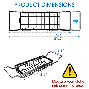 Sink Caddy Sponge Holder Telescopic Kitchen Sink Organizer, Expandable 16.7" to 21" Over The Kitchen Sink Accessories with Dishcloth Towel Holder for Rag Brush Soap Dishwashing Liquid