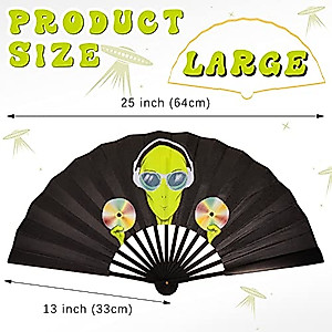Taiyin 2 Pcs 13 Inch Large Alien Hand Fan Rave Festival Accessories Alien Folding Fans for Men Women Party Dance Performance Festival Party Gift