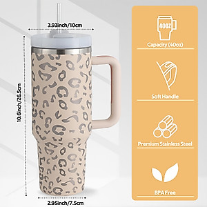 cenivi 40 Oz Tumbler With Handle And Straw, Stainless Steel Tumbler With Lid And Straw Vacuum Insulated Travel Mug 2-In-1 Lid (Straw/Flip) Cup For Hot Cold Beverages,Car,Home,Office, Dishwasher Safe